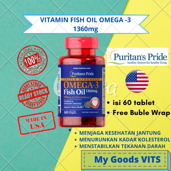 Puritan Pride Vitamin Omega 3 Fish Oil 1360mg isi 60 Softgels ORIGINAL PRODUK | Lazada Indonesia