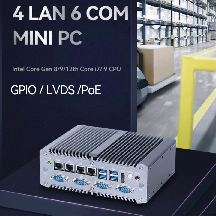BEBEPC อุตสาหกรรม Fanless Mini PC PoE In Core I5-8250U Pentium 5405U 4LAN I211 6COM RS485 GPIO ...