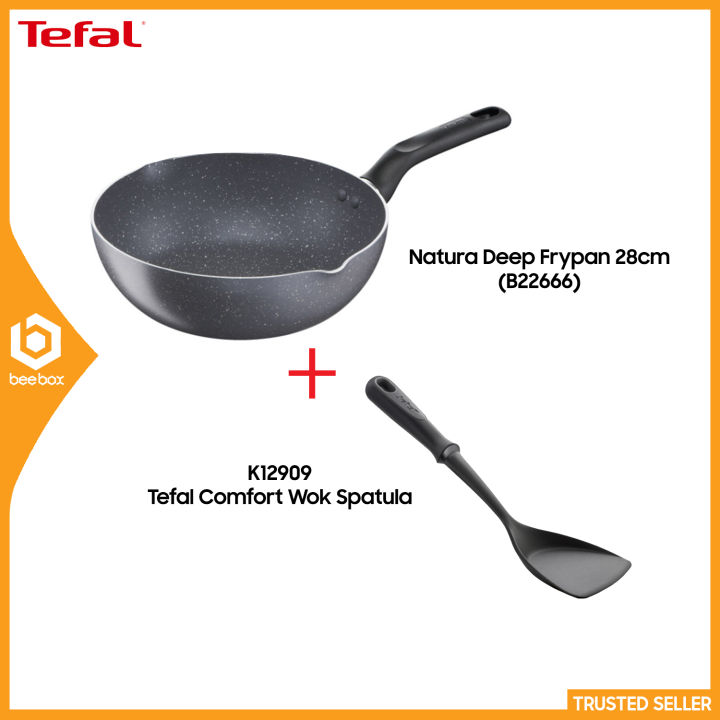 Tefal Cookware Natura Deep Frypan 28cm B22666 + K12909 Tefal Comfort Wok Spatula | Lazada