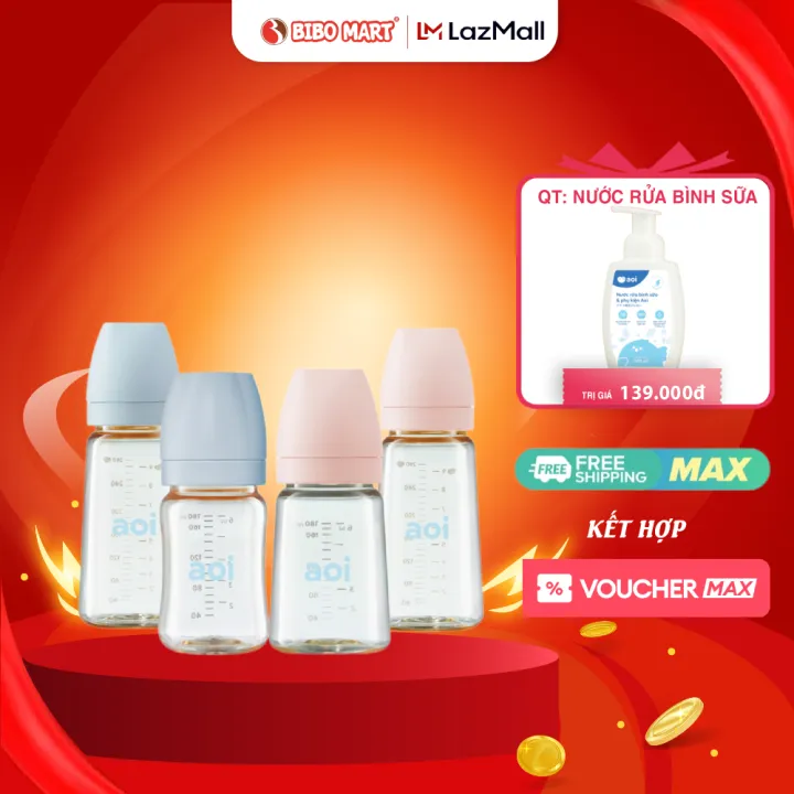 Bình Sữa AOI Moon AOI Flora Nhựa PPSU Cao Cấp Núm Ti Silicon Mềm Mại Hạn Chế Đầy Hơi Cho Bé ...