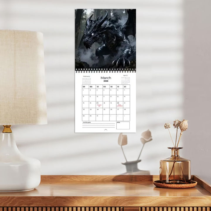 【Stock】 Monthly Grid Calendar 2026 Fantasy Dragon Calendar 2026 Dragon ...