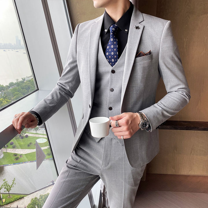 GUKENRO 3PCS Formal Suit Set For Men 2024 Balzer Korean Slim Fit ...