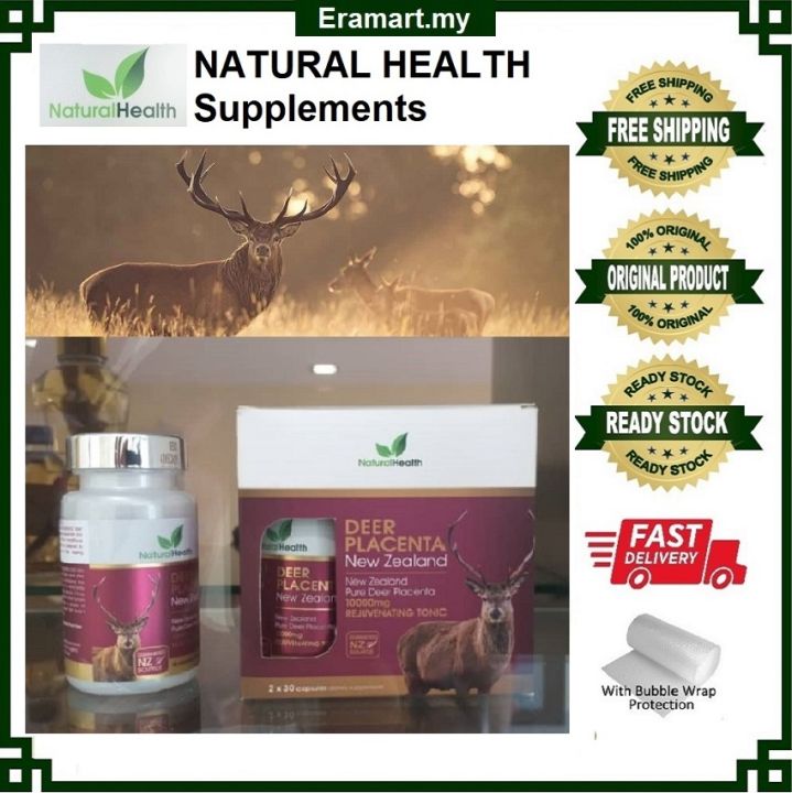 NATURAL HEALTH DEER PLACENTA 1000mg (1 Box=30 Capsules x 2 Bottles ...