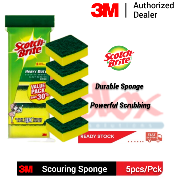 3M Scotch-Brite Heavy Duty Scouring Sponge 5pcs/pack | Lazada
