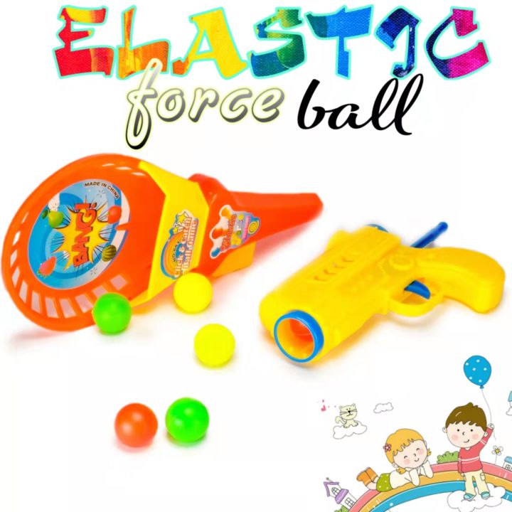 Elastic Plastic Fun Toy gun Inertia Hand Catch Bouncy Ball Butt Catch ...