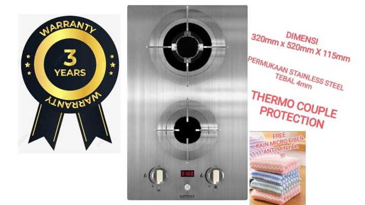 Sunthree Built in Gas Hob Kompor Gas Tanam 2 Tungku Stainless GH-2S ST ...