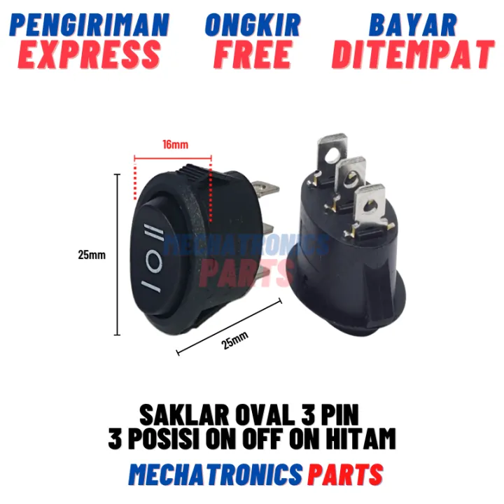 Saklar Oval 3 Pin 3 Posisi On Off On Hitam 25x17mm Rocker Switch 3Pin ...