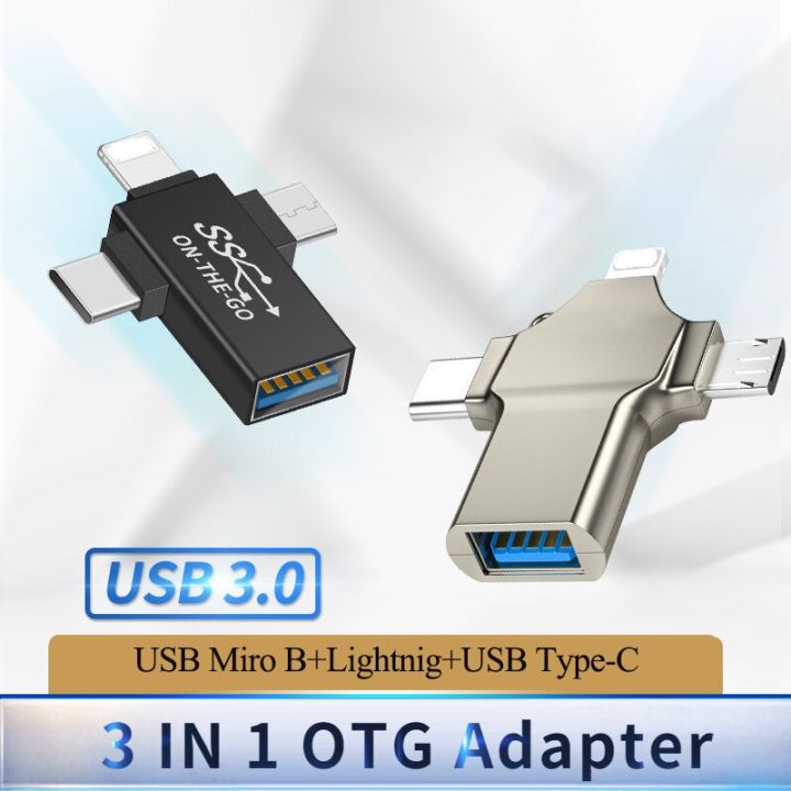 3 In 1 OTG Adapter Lighting Type C Micro Usb To Usb 3.0 Converter Plug ...