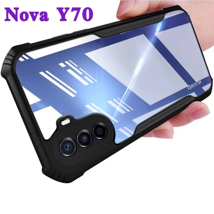 Nova Y70(พร้อมส่งในไทย)เคสกันกระแทกขอบสีหลังใสHuawei Nova Y70/Y70 Plus ...