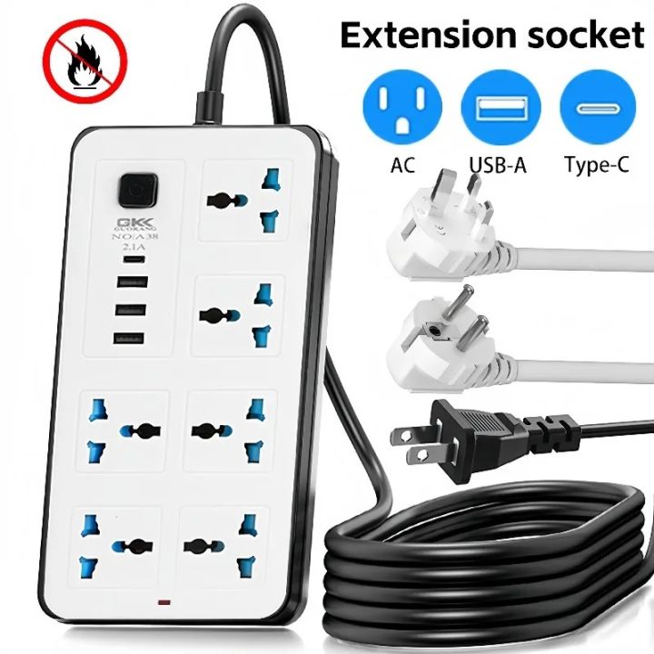 Extension Socket Multiports Charging Adapter AC Type C USB Port Power ...
