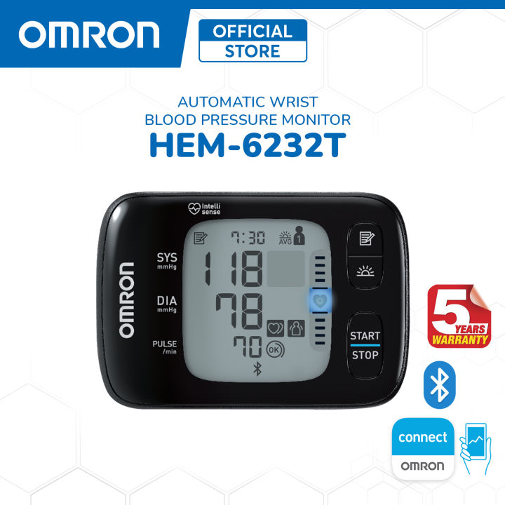 Omron HEM-6232T Automatic Wrist Type Blood Pressure Monitor BPM Digital with Bluetooth ...