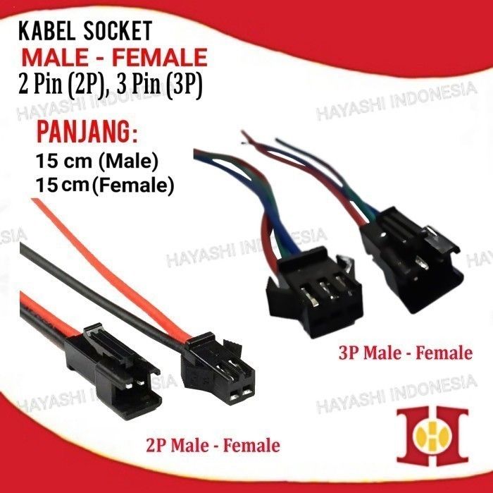 Kabel Soket Konektor Socket Male Female LED Strip DC JST SM 2 3 4 Pin ...