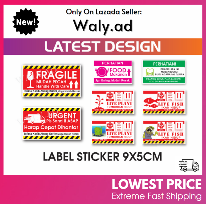 [60pcs] Fragile Sticker / Urgent / Al Quran / Food / Live Fish / Plant ...