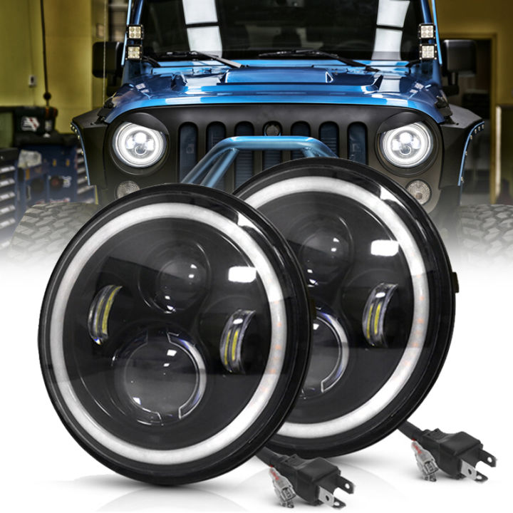 ANMINGPU 7 Inch LED Headlight 50W DRL Halo Angel Eyes LED Headlamp High ...