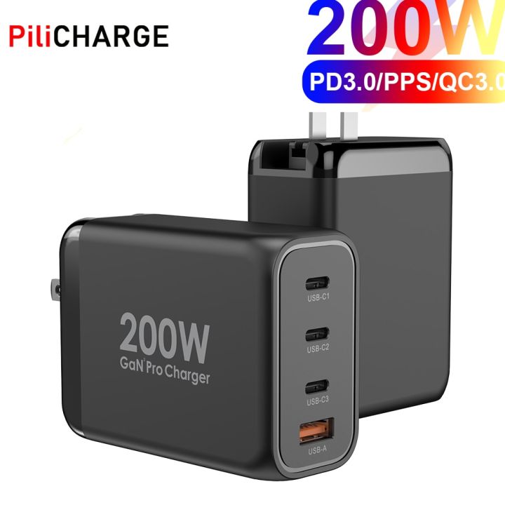 200W USB C Wall Charger 4-Port PD 100W PPS45W Gan Fast Charging Station ...