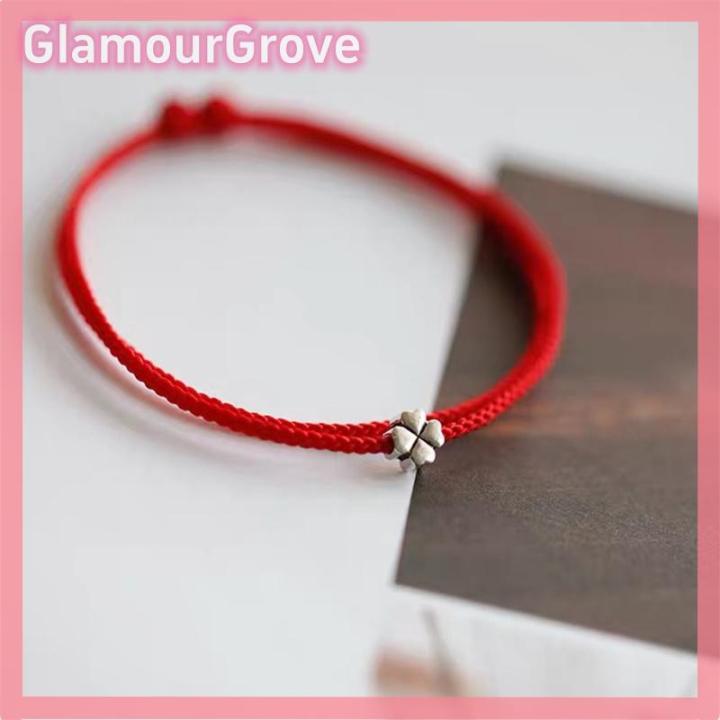 [GlamourGrovE] Four-leaf Clover Mini String Bracelet Lucky Red Handmade ...