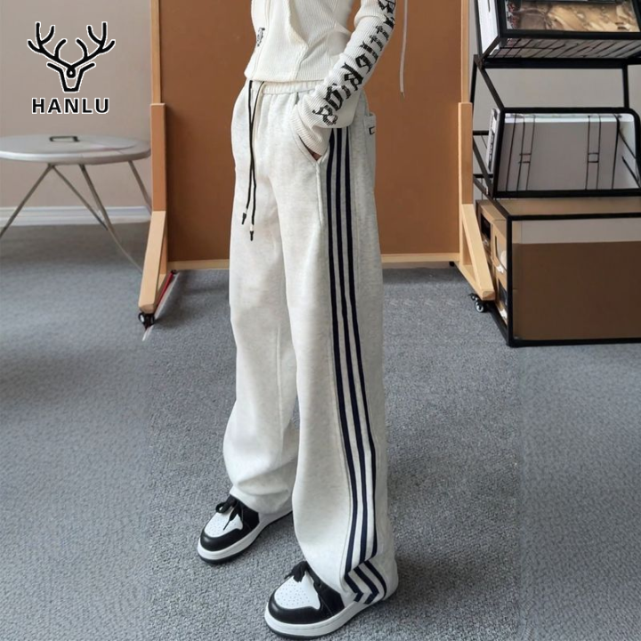 Hanlu กางเกงแทร็คลายสามทางสไตล์อเมริกันสำหรับผู้ชายและผู้หญิงกางเกงใส่ ...