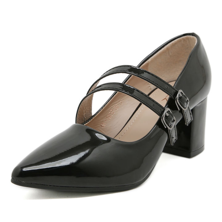 summer fashion pointed toe glossy black leather 2 inch high heels women ...