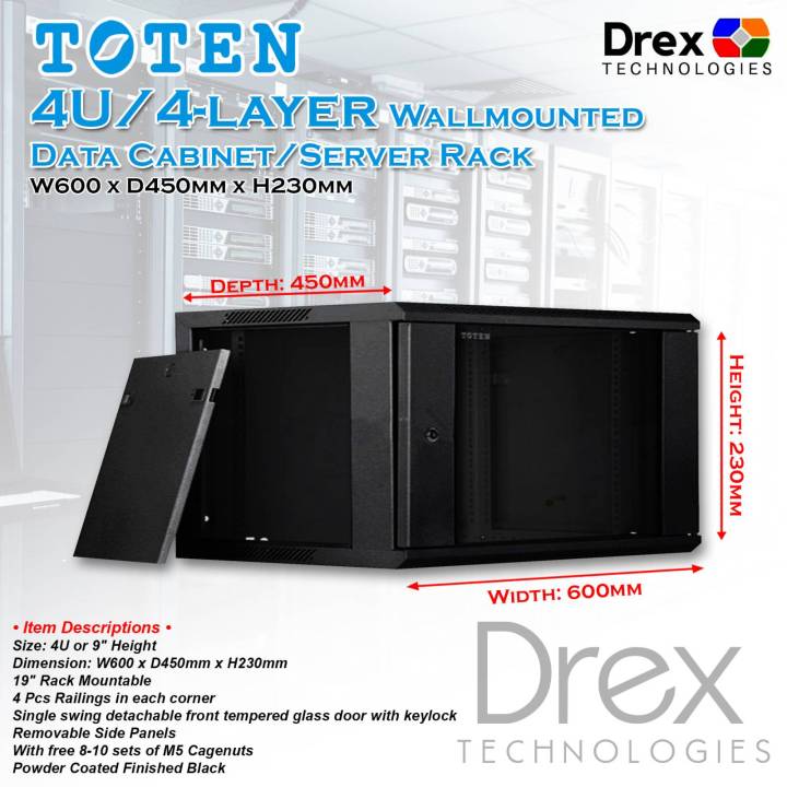 Toten Brand 4U Wallmounted Data Cabinet W600 x D450mm x H230mm | Lazada PH