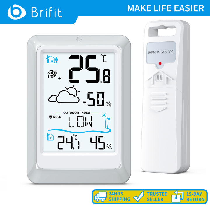 Brifit Indoor Outdoor Thermometer Hygrometer Wireless Weather Station ...