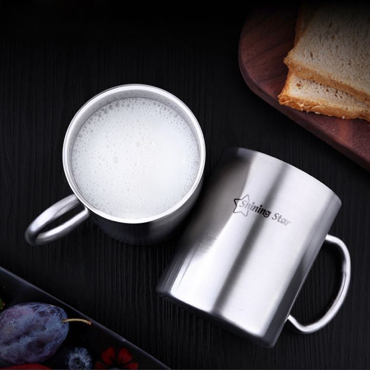 【High-end cups】304สแตนเลสแก้วกาแฟสองชั้นป้องกันน้ำร้อนลวกถ้วยดื่ม ...