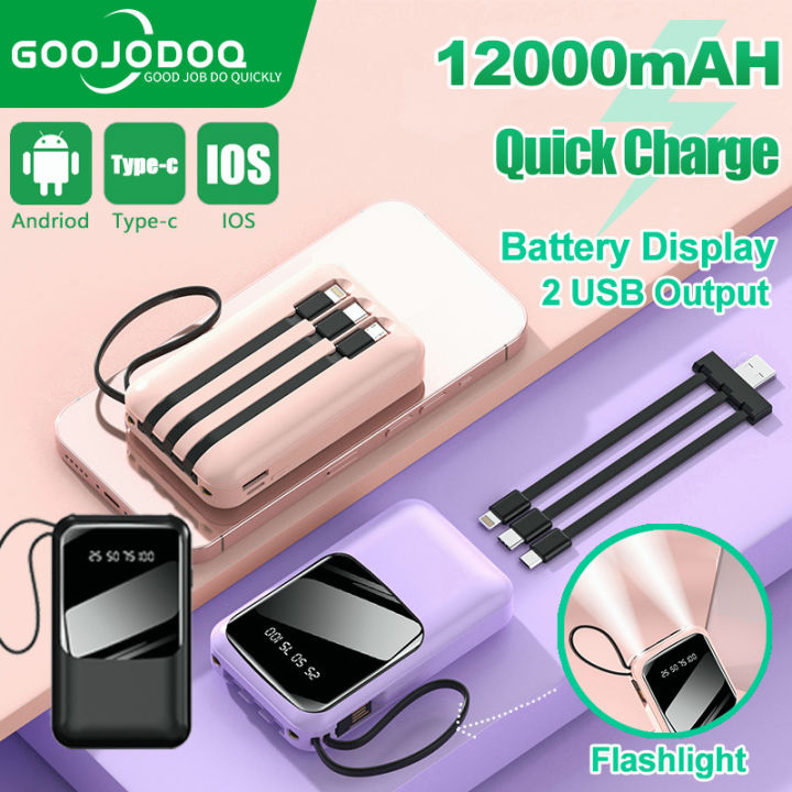 GOOJODOQ แบตสำรอง Powerbank real standard 12000mah พร้อมไฟฉายในตัว แถม ...