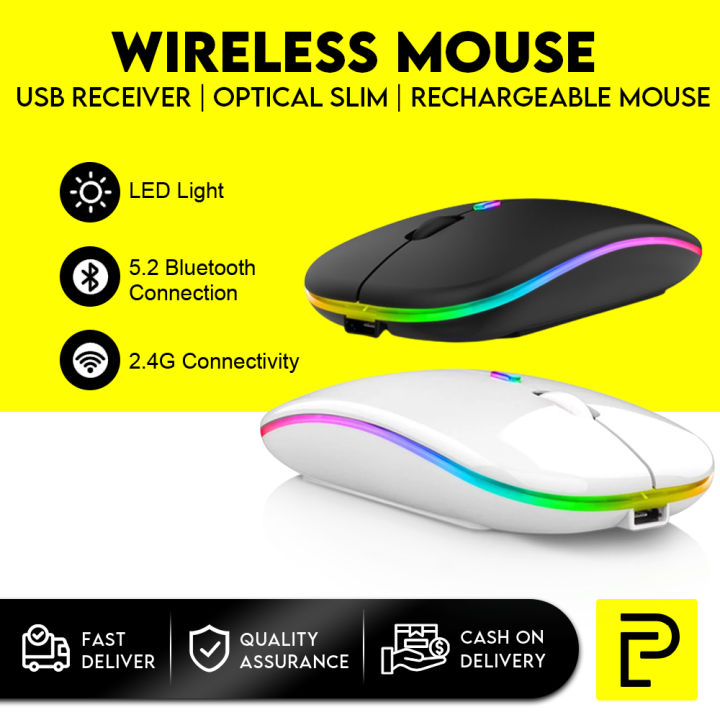Wireless Mouse Bluetooth and 2.4Ghz USB Receiver Optical Slim ...