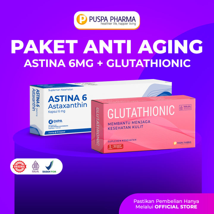 Paket Anti Aging (Box) - Astaxanthin 6mg (1 Box) + Glutathione Booster (1 Box) - Antioksidan ...