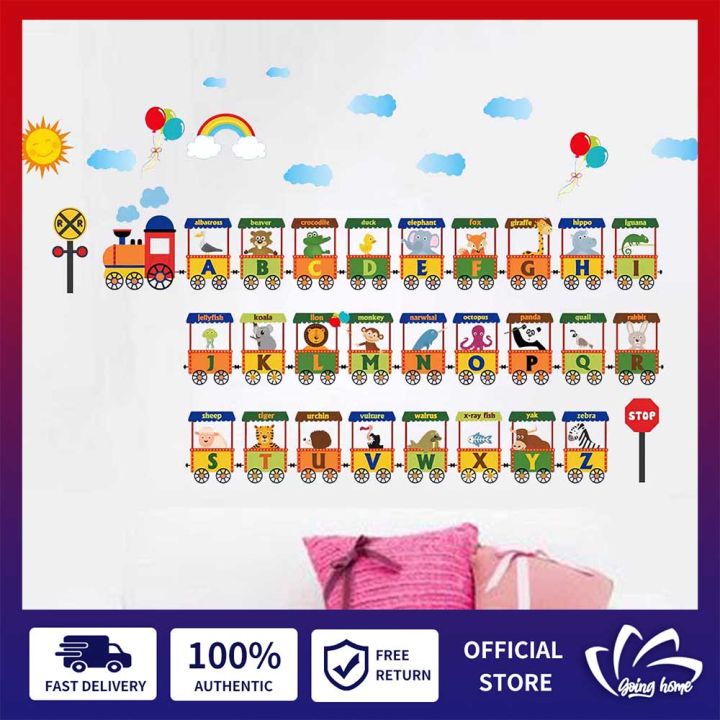 Cartoon Animal Alphabet Train Wall Stickers Kids ABC Wall Decals Decor ...