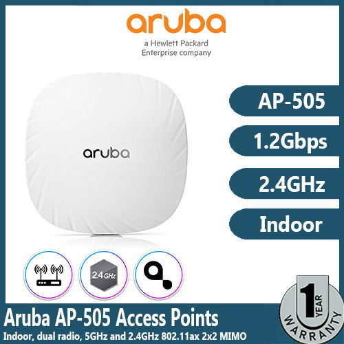 Aruba AP-505 Access Points Indoor, dual radio, 5GHz and 2.4GHz 802.11ax 2x2 MIMO for up to 1 ...