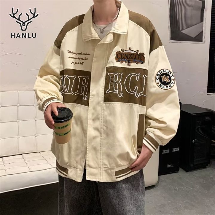 Hanlu เสื้อแจ็คเก็ต ชาย เสื้อแจ็กเก็ตผู้ชายแบบหลวมเรียบง่ายลำลองคู่ ...
