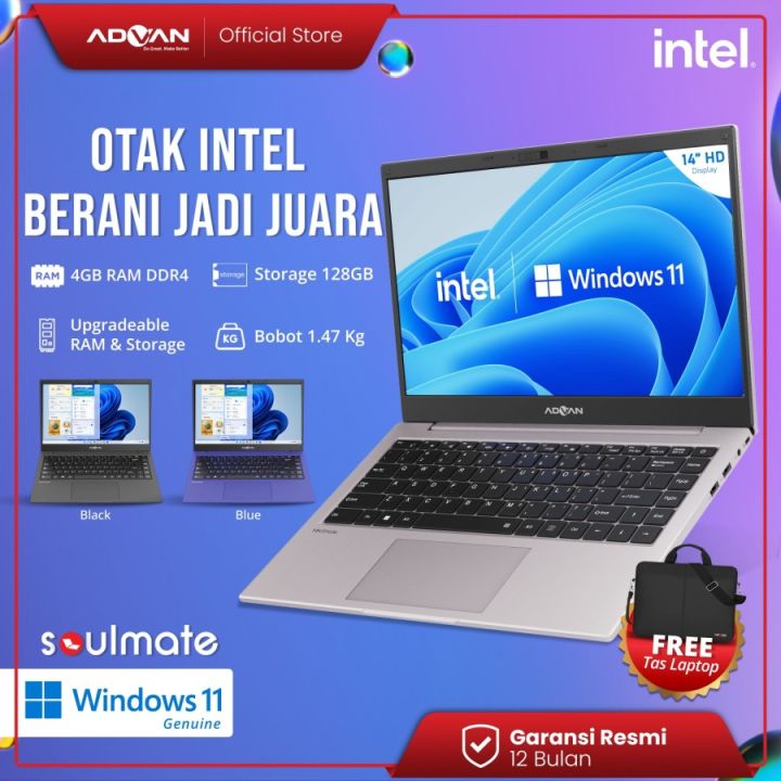 Laptop Advan Soulmate 14" HD Intel Celeron N4020 4GB / 128GB (upgradeable) Free Windows K398 ...