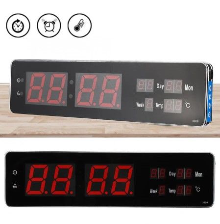 16" LED Display Digital Wall Clock/Desk Clock with Temperature and Date ...