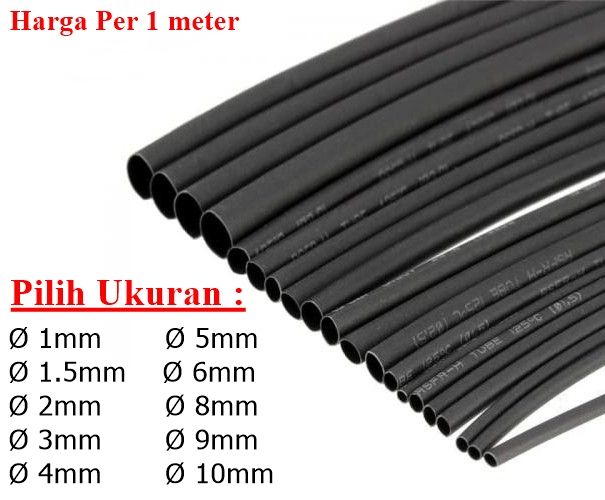 1 METER Selang Bakar / Selongsong Bakar / Heatshrink Tube 1mm 2mm 3mm 4mm 5mm 6mm 7mm 8mm 9mm ...