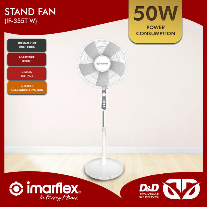 D&D | Imarflex Stand Fan with 3-Speed Settings & Powerful Airflow , 5 ...