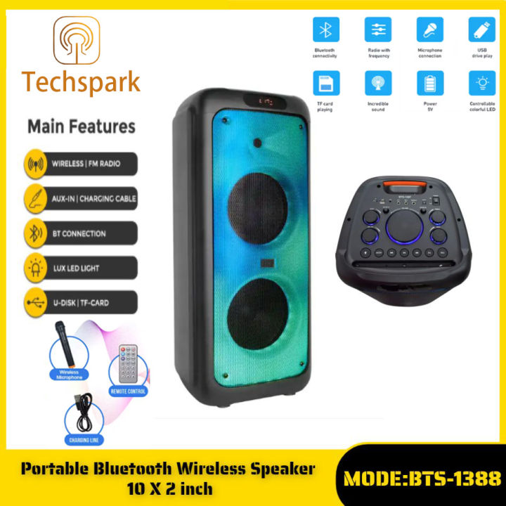 Wireless Power Subwoofer Bluetooth Speaker Dual 10 inch Flame LED light ...