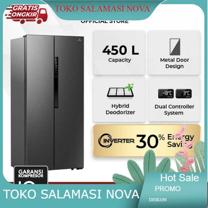 POLYTRON Kulkas 2 Pintu Side By Side 450 liter PRS 455S Garansi Resmi ...
