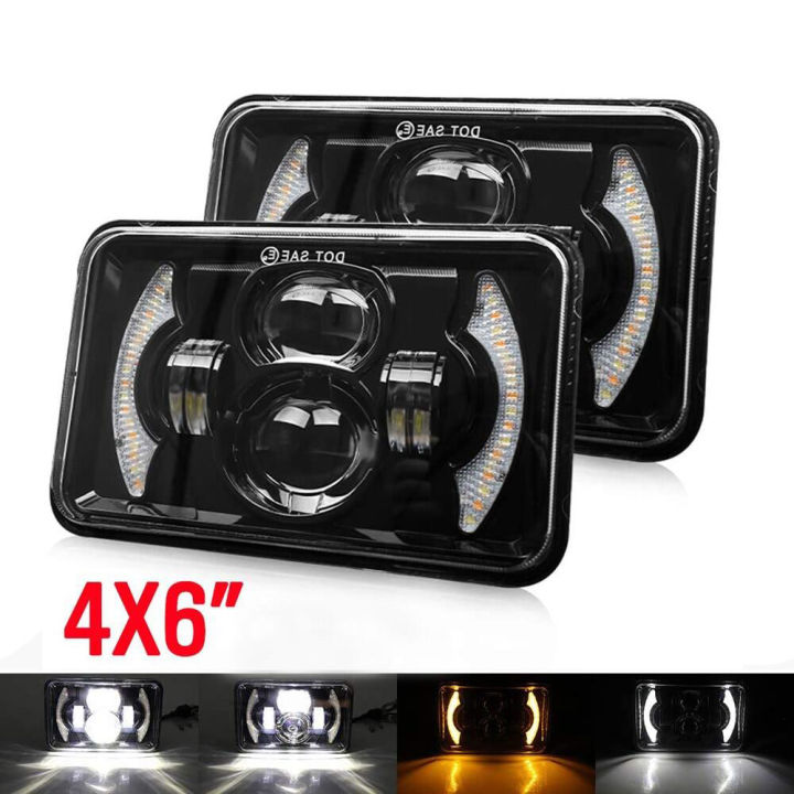 4x6" Inch 80W LED Headlights Hi/Lo Beam with White Amber DRL for H4651 ...