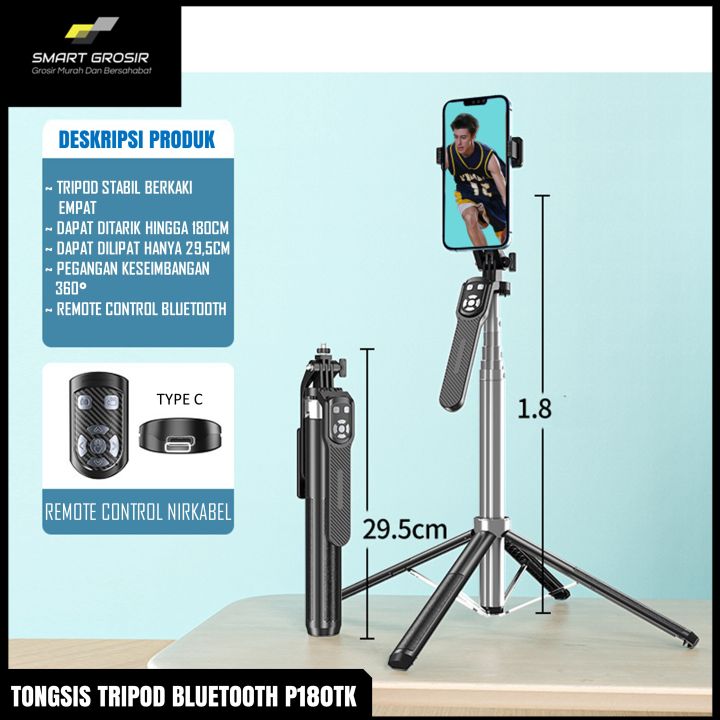 Tongsis Tripod P180TK Remote Bluetooth Selfie Stick 1.8M HP Kamera DSLR ...