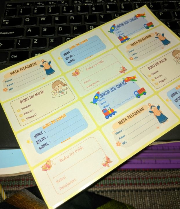 Stiker Label Buku Pelajaran | Label 103 Motif | 1 Lembar isi 12 ...