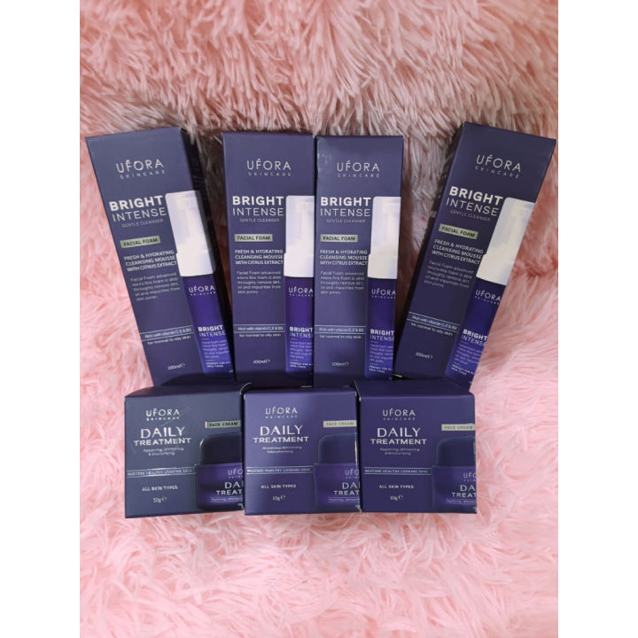 UFORA SKINCARE DAILY TREATMENT/BRIGHT INTENSE GENTLE CLEANSER/SUNSCREEN ...