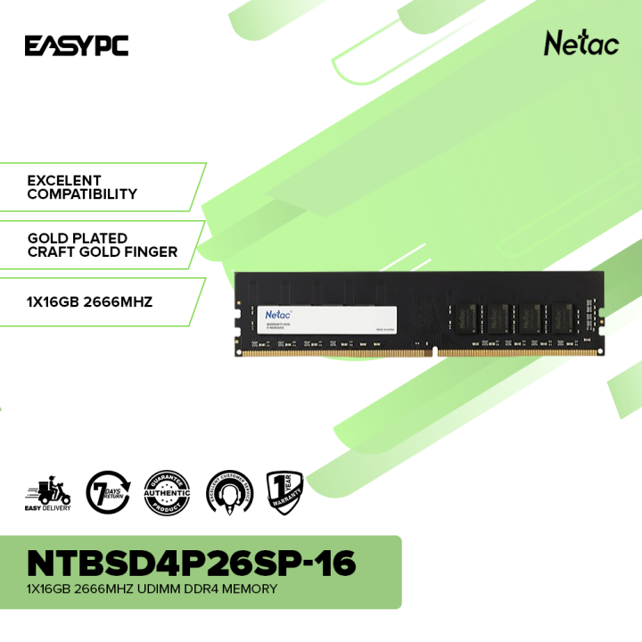 EasyPC | NETAC NTBSD4P26SP-16 1x16GB / NTBSD4P26SP-08 1x8GB 2666Mhz Udimm Ddr4 Memory | Lazada PH