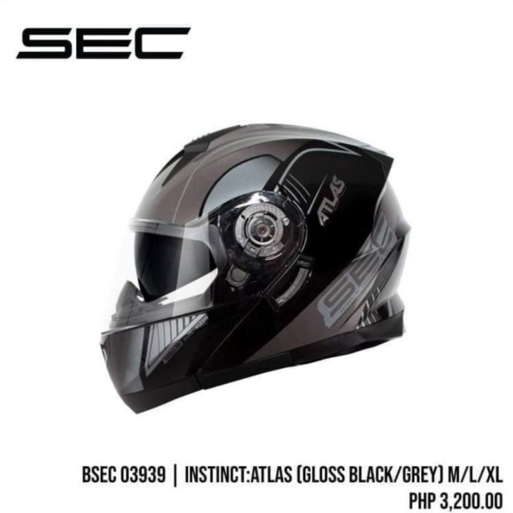 SEC INSTINC ATLAS (Gloss Black/Grey) Modular Dual Visor Helmet | Lazada PH