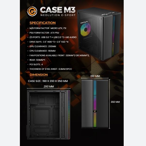 CASE (เคส) NEOLUTION M3 GAMING SPECIFICATION M/B FORM FACTOR : MICRO ...