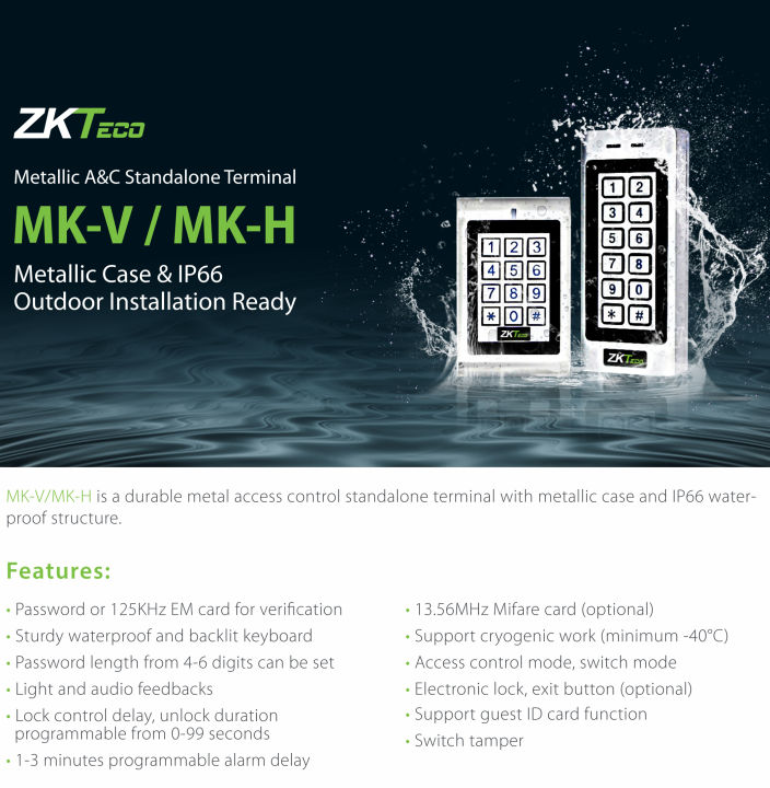 ZKTeco MK-V / HIP CMG601 เครื่องทาบบัตร กดรหัส กันน้ำ เปิดประตู พร้อม ...