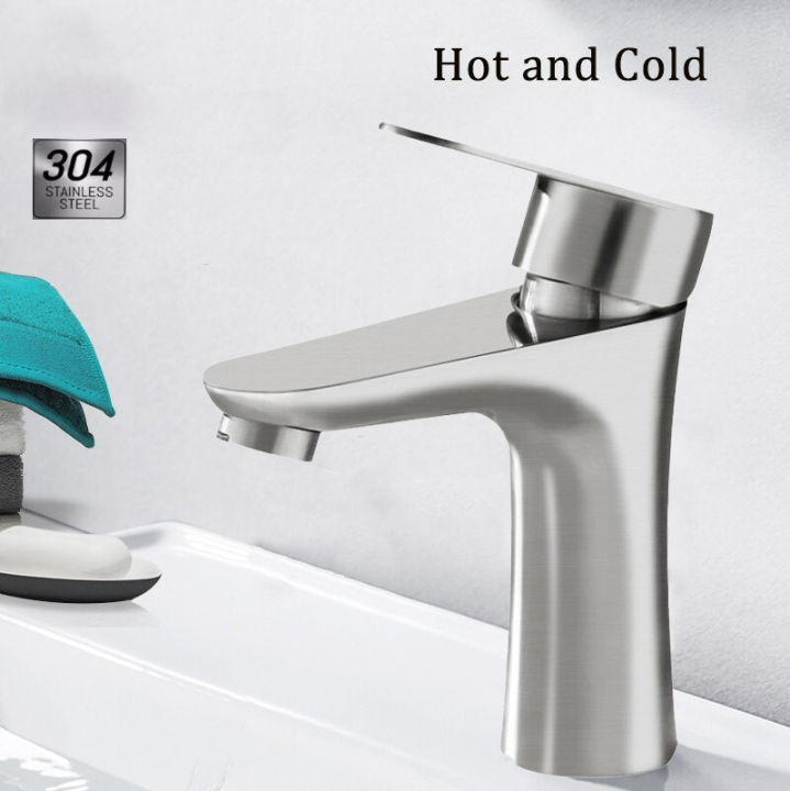 304 Stainless Steel Basin Faucet Bathroom Faucet Cold Tap Hot and Cold ...