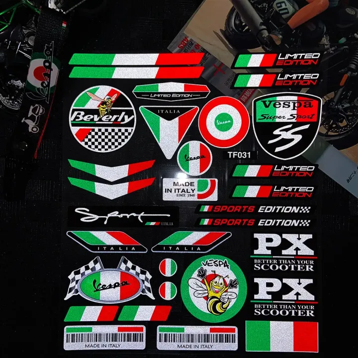 Reflective Motorcycle Sticker Italian Flag Sticker for PIAGGIO VESPA ...