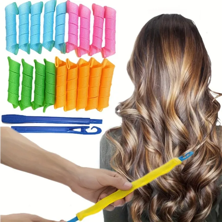 18pcs Magic Spiral Hair Curlers Set Heatless Curls for Long & Short ...