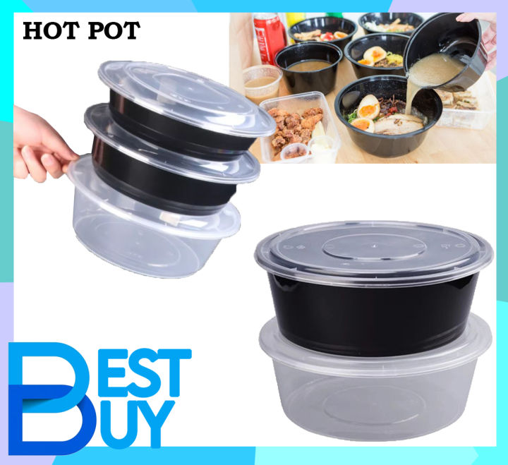 10 pcs. CLEAR/BLACK HOT POT Microwavable Plastic Food Container with ...