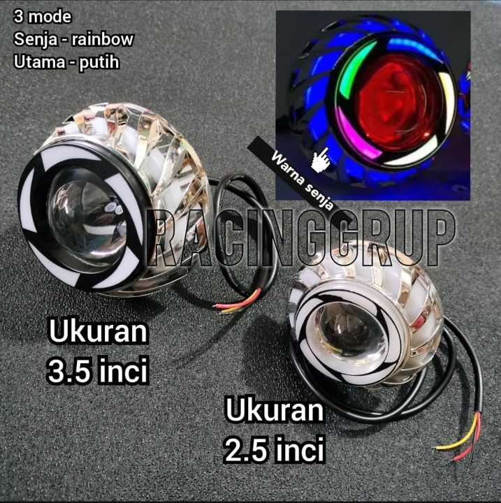Lampu LED depan projie rainbow 3.5 inch model spiral big besar | Lazada ...